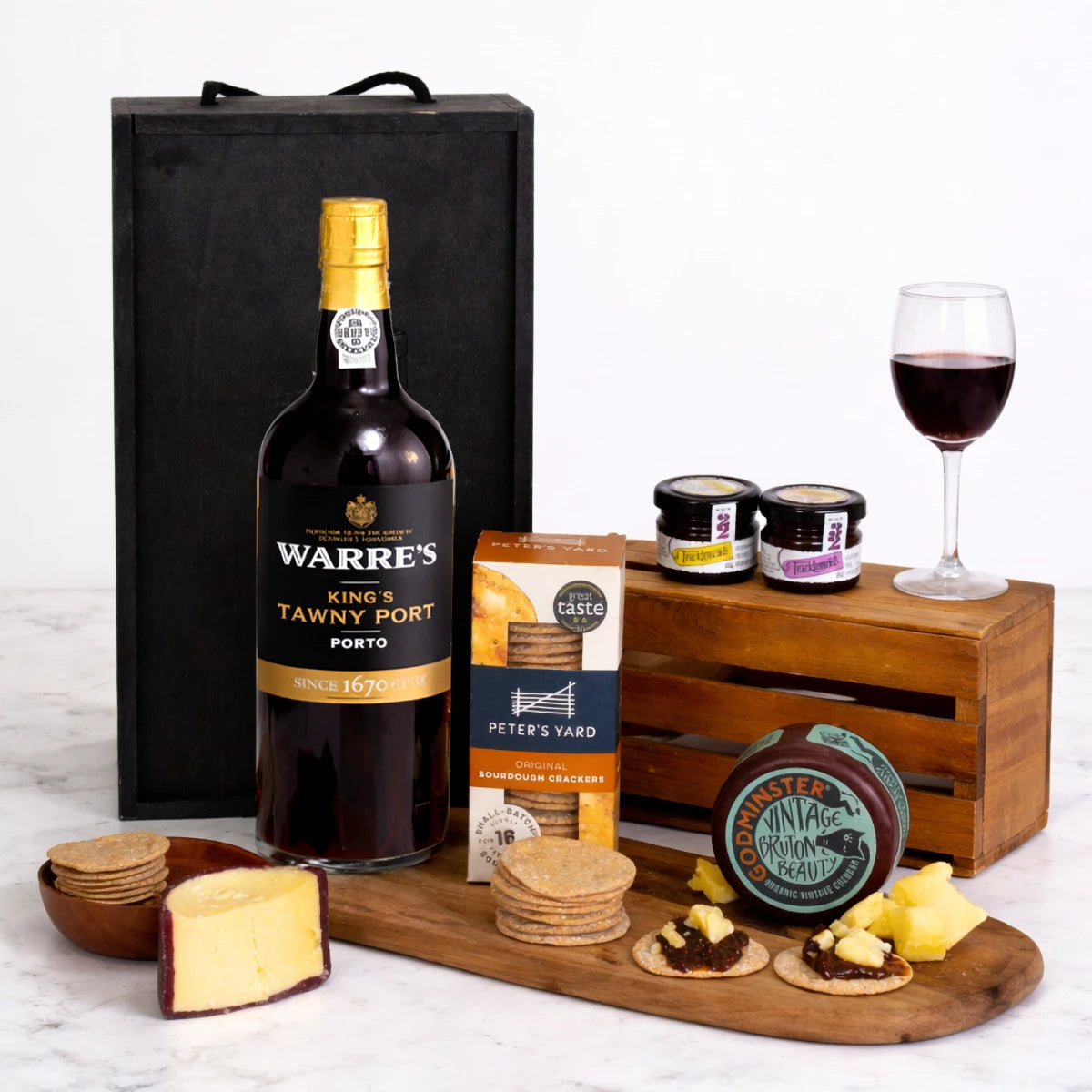 Port and Cheese in Wooden Box | Port & Cheese Hampers | FodaBox - FodaBox
